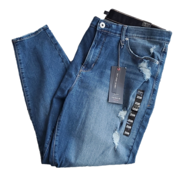 torrid | Jeans | Torrid Distressed Sky High Skinny Blue Jeans Stretchy ...